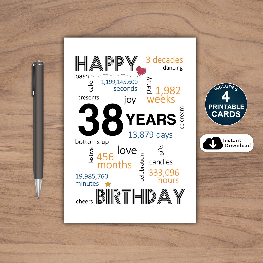 38th Birthday Card Printable 38th Birthday Card Printable 38th Birthday ...