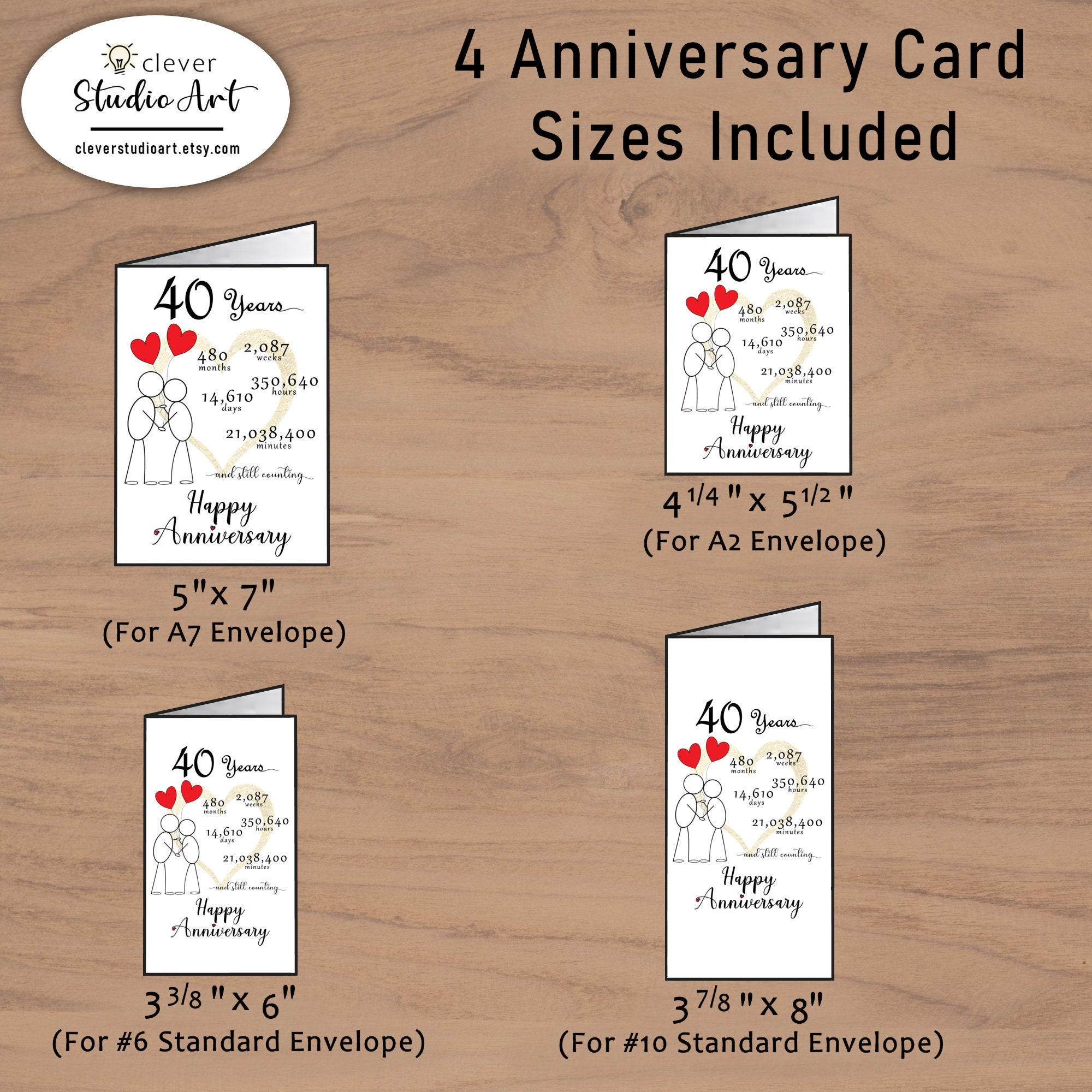 40th Anniversary Card, Printable 40th Anniversary Card, 40 Year ...