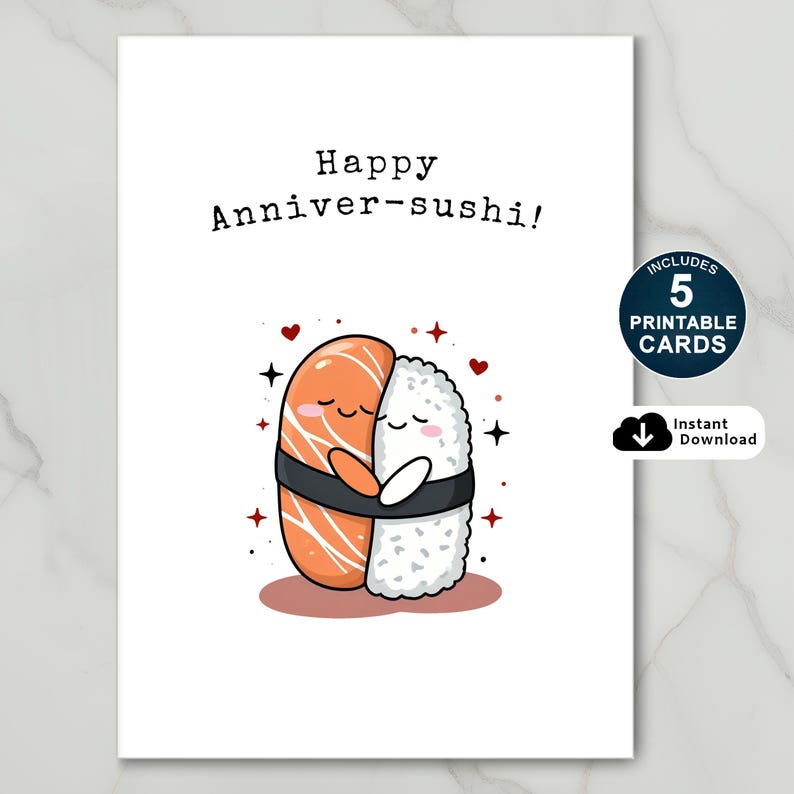 Sushi Anniversary Card, Cute Foodie Gift (PDF) - Etsy