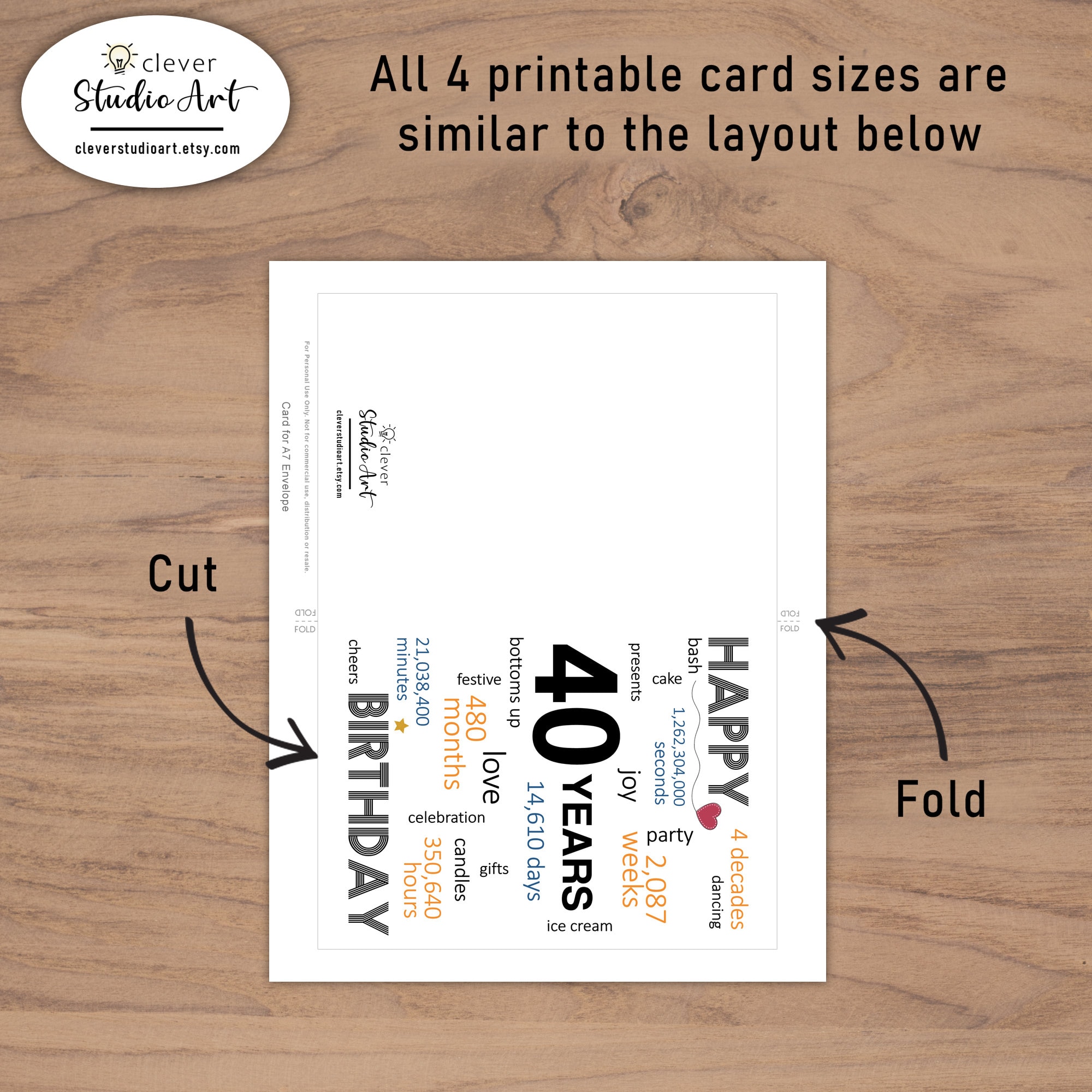 40th Birthday Card, Card for 40th Birthday, Printable 40th Birthday ...