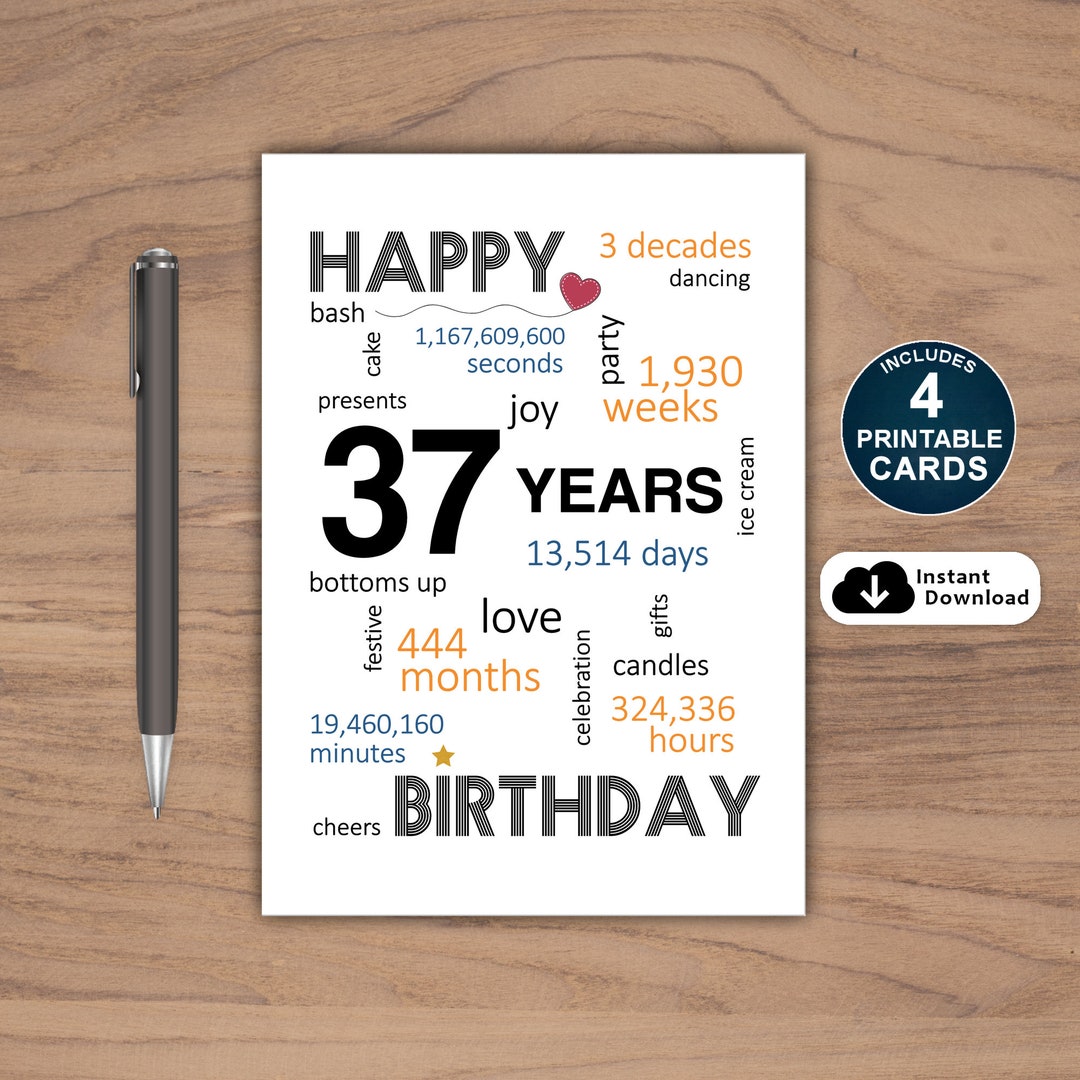 37th Birthday Card Printable 37th Birthday Card Printable 37th Birthday ...