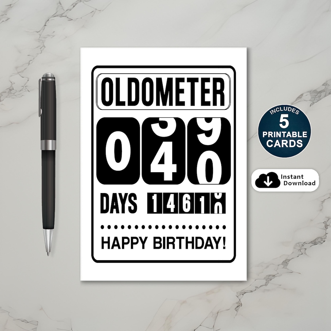 40th Birthday Card, Oldometer Birthday Card, Printable Birthday Card ...
