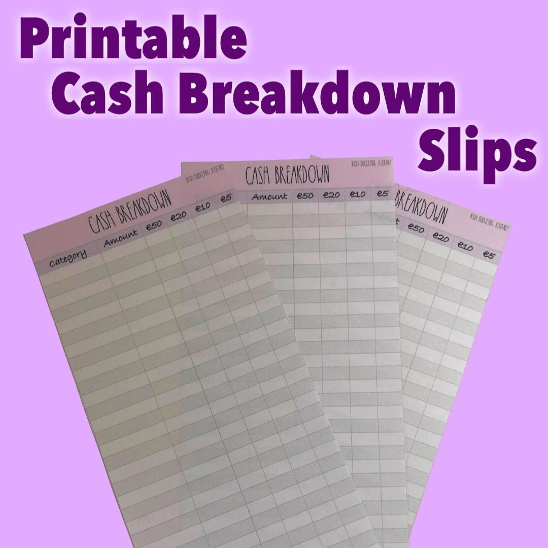 Printable Cash Breakdown Slips - Etsy