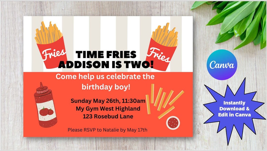 Time Fries, Birthday Party Invitation, Time Flies Birthday Invite ...