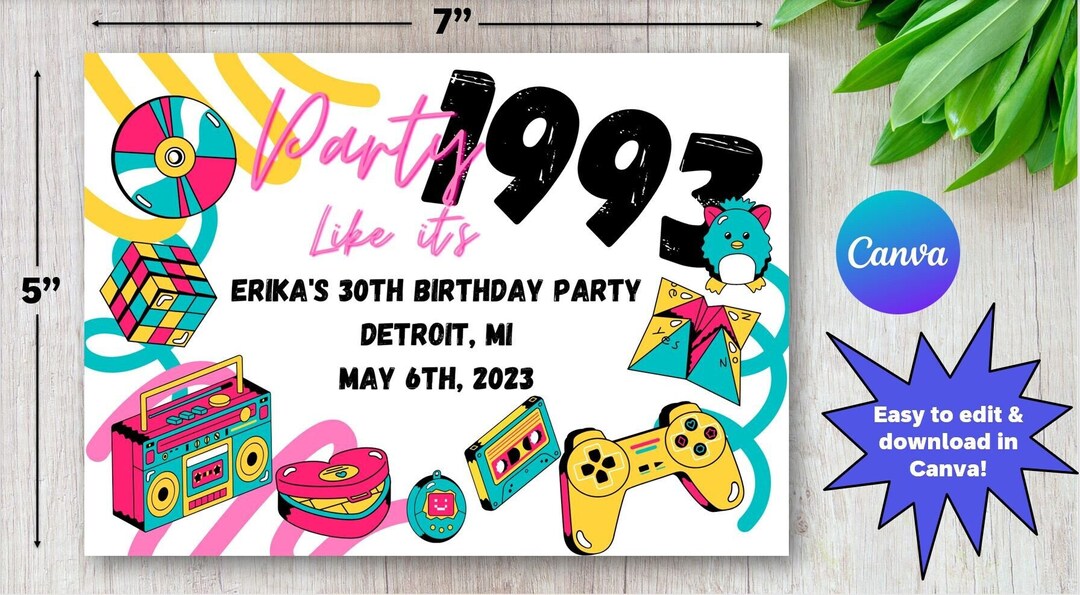 Party Like It's 1993, 1994, Thirtieth Birthday Invitation Template ...