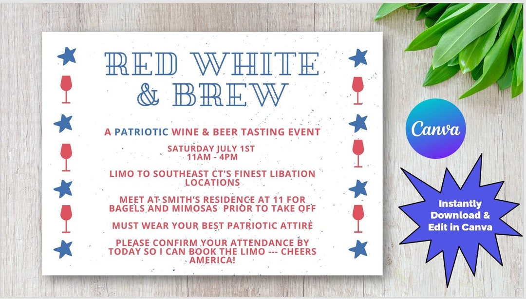 Winery Tour Invitation Template; Digital Template Download; Red White ...
