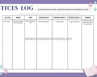 EMDR TICES Log | Therapy Worksheet | EMDR Therapists | Therapy Handout ...