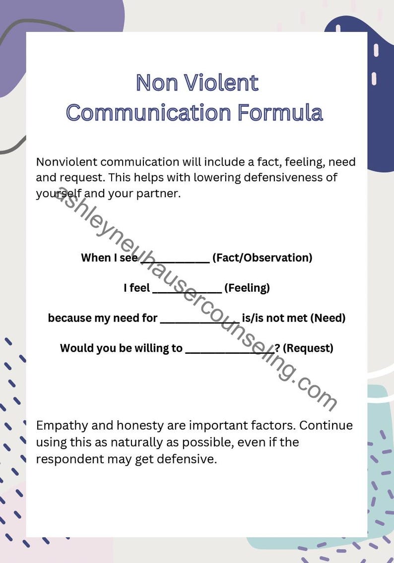 Non Violent Communication Worksheet - Etsy
