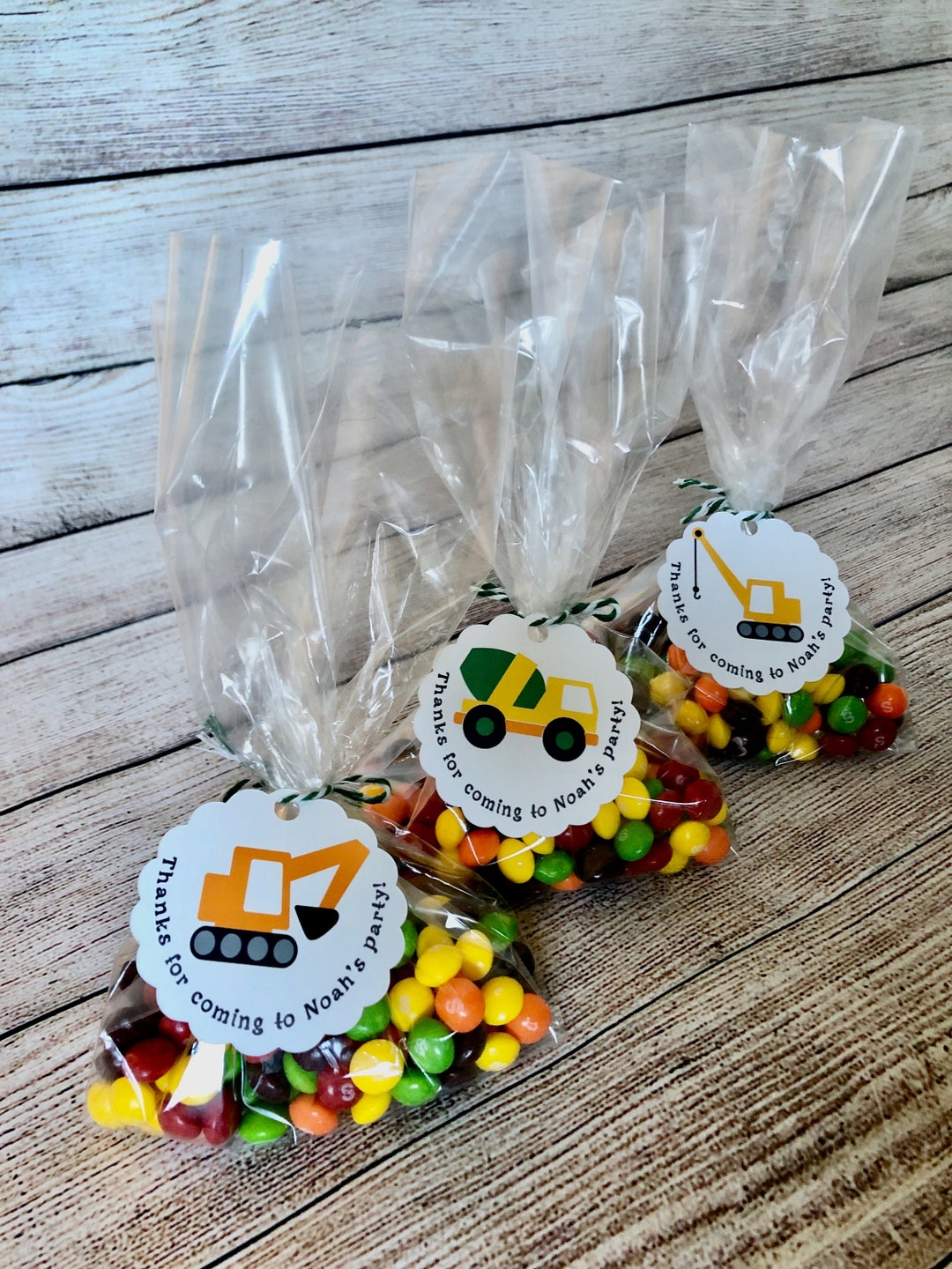 Construction Treat Bag Tags Set of 6, Favor Bag Label Custom ...