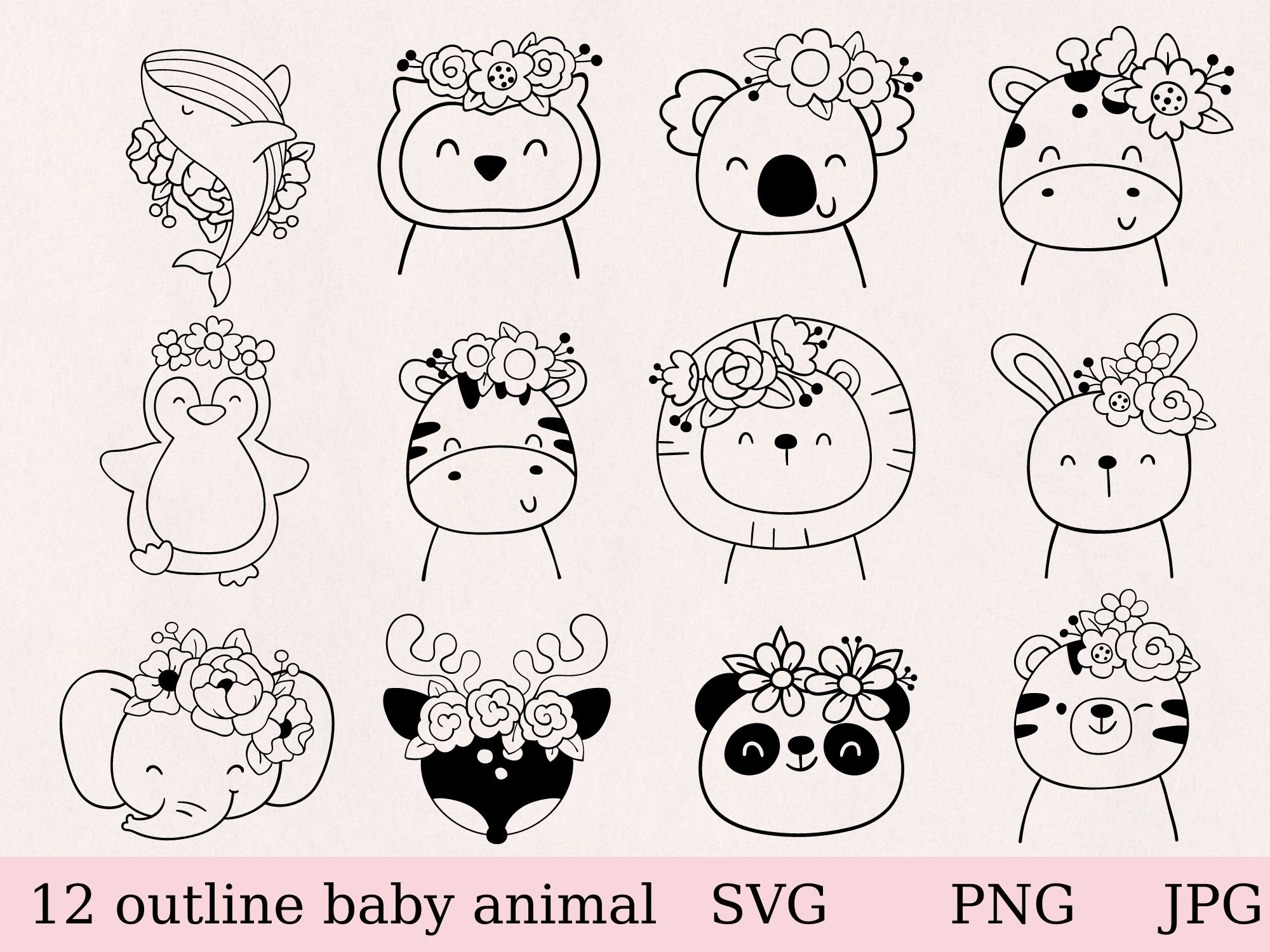 Baby Animal Svg, Floral Animal Svg, Baby Jungle Animal Svg, Animal ...