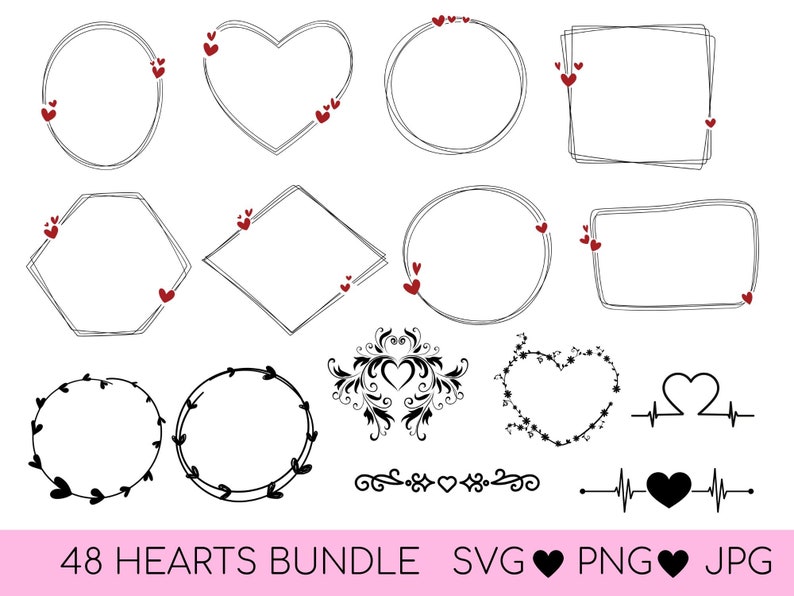 Heart Svg, Heart Svg Bundle, Heart Png, Hand Drawn Heart Svg, Outline ...