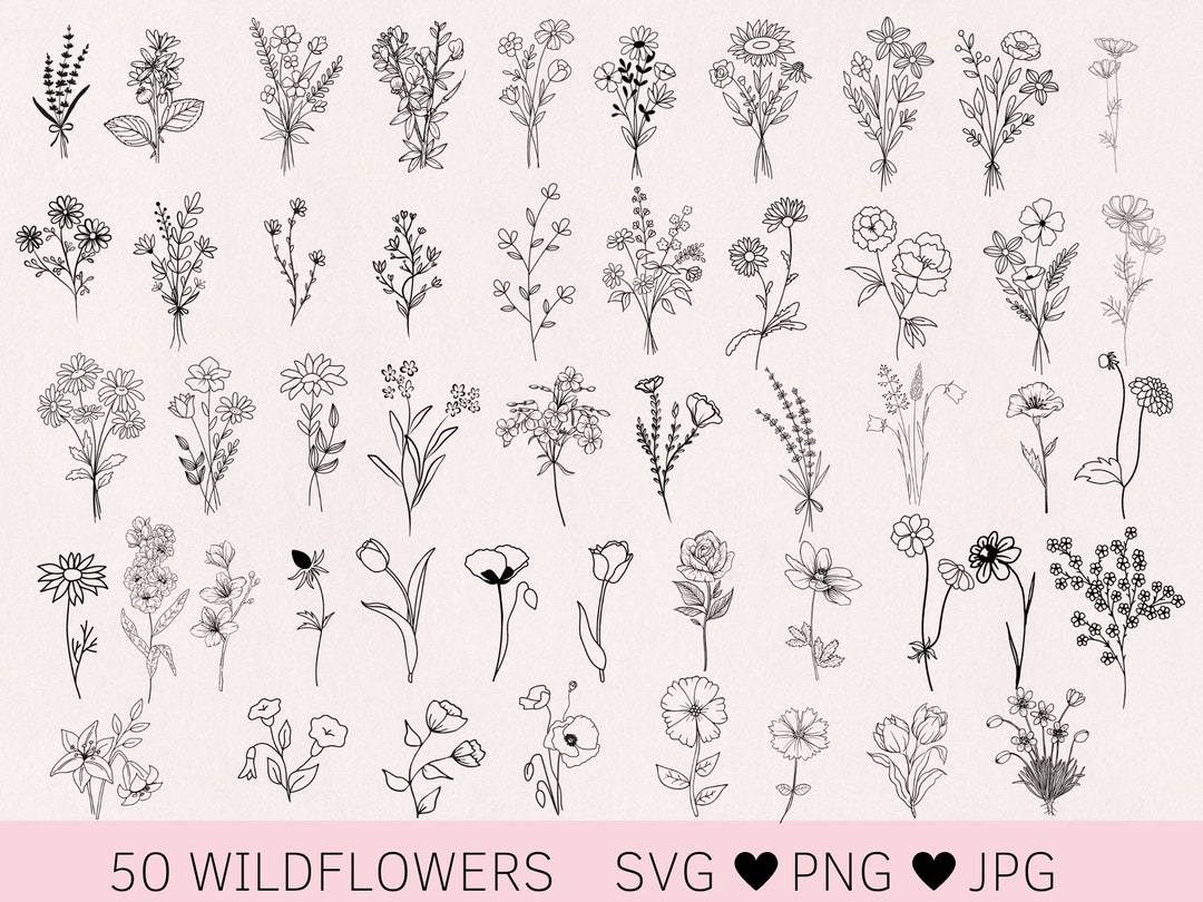 Flower Svg, Wildflower Svg, Flower Bouquet Svg, Flower Svg Bundle ...