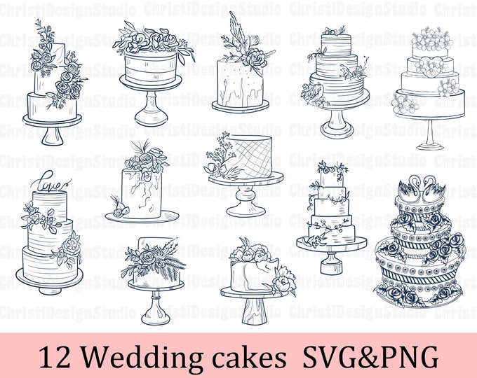 Cake Svg Bundle, Wedding Cake SVG, Tiered Cake Svg, Cream Cake Svg ...
