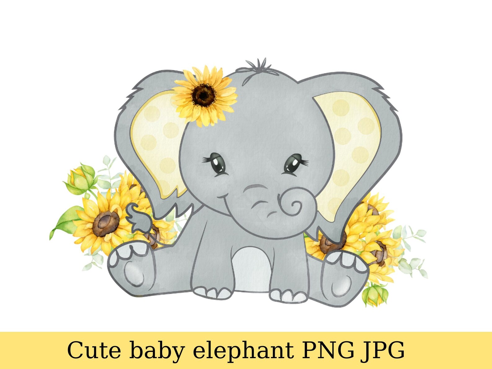 Sunflower Elephant Png Cute Baby Elephant Floral Elephant - Etsy