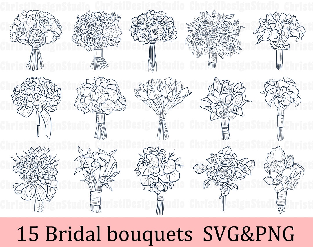 Bridal Bouquet Svg Bundle, Flower Bouquet Svg, Wedding Bouquet Svg ...