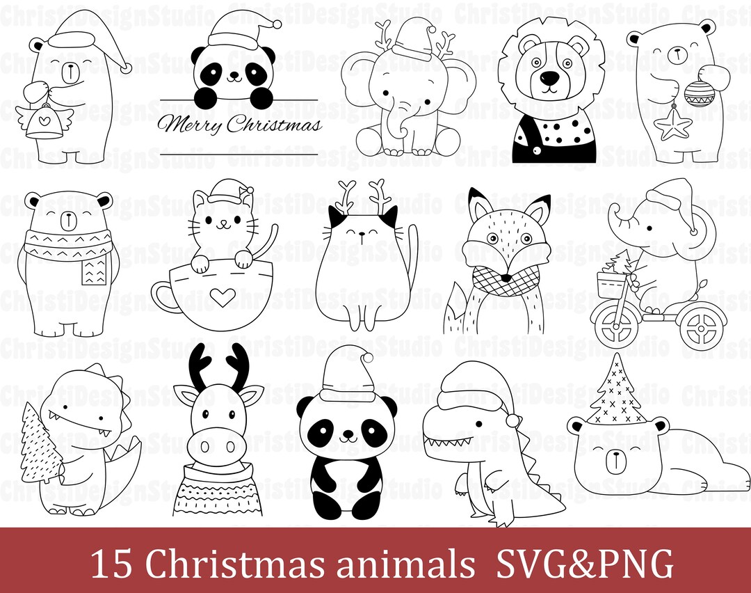 Christmas Animal Svg, Animal Clipart, Animals Bundle Svg, Hand Drawn ...