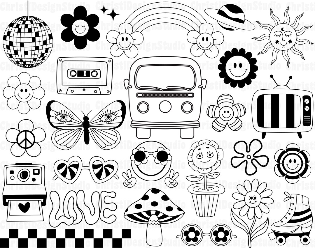 Boho Hippie Svg, Retro Svg, Hand Drawn Groovy Svg, Boho Flower Svg ...