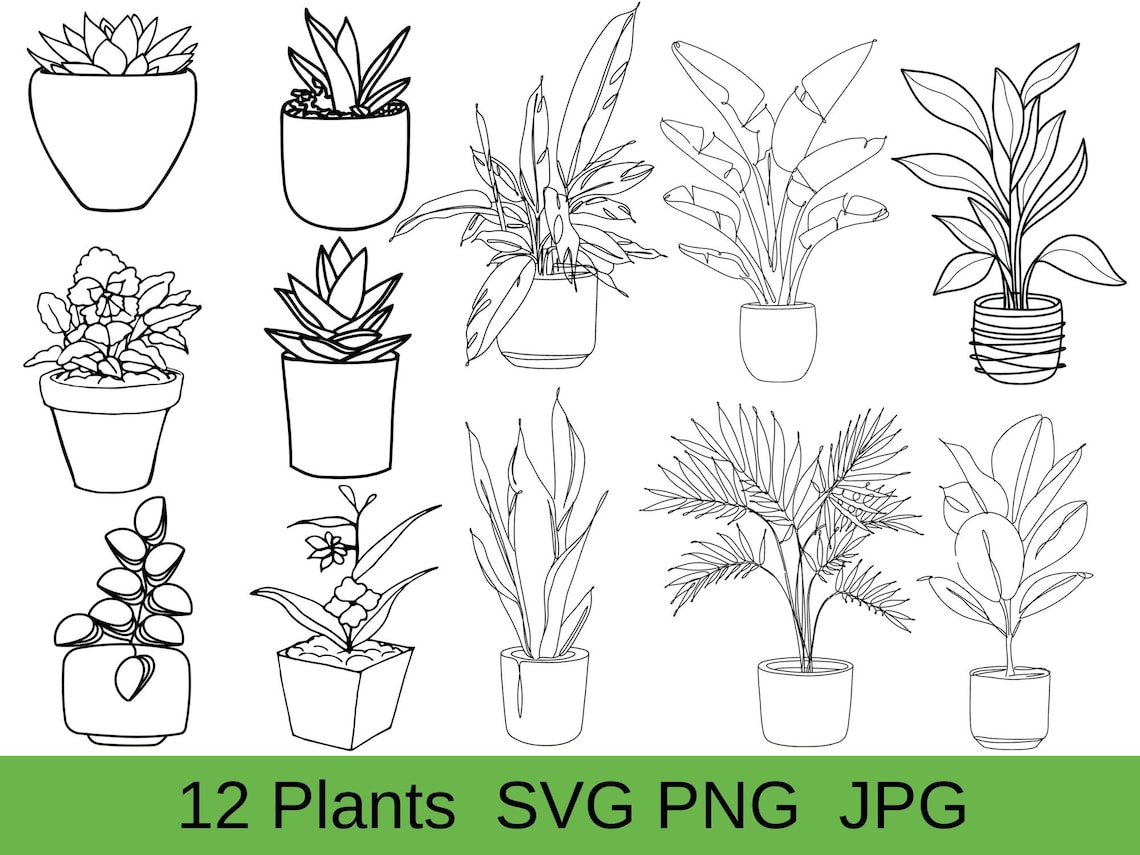Plants Svg Plants Bundle Houseplant Svg Hand Drawn Plants - Etsy