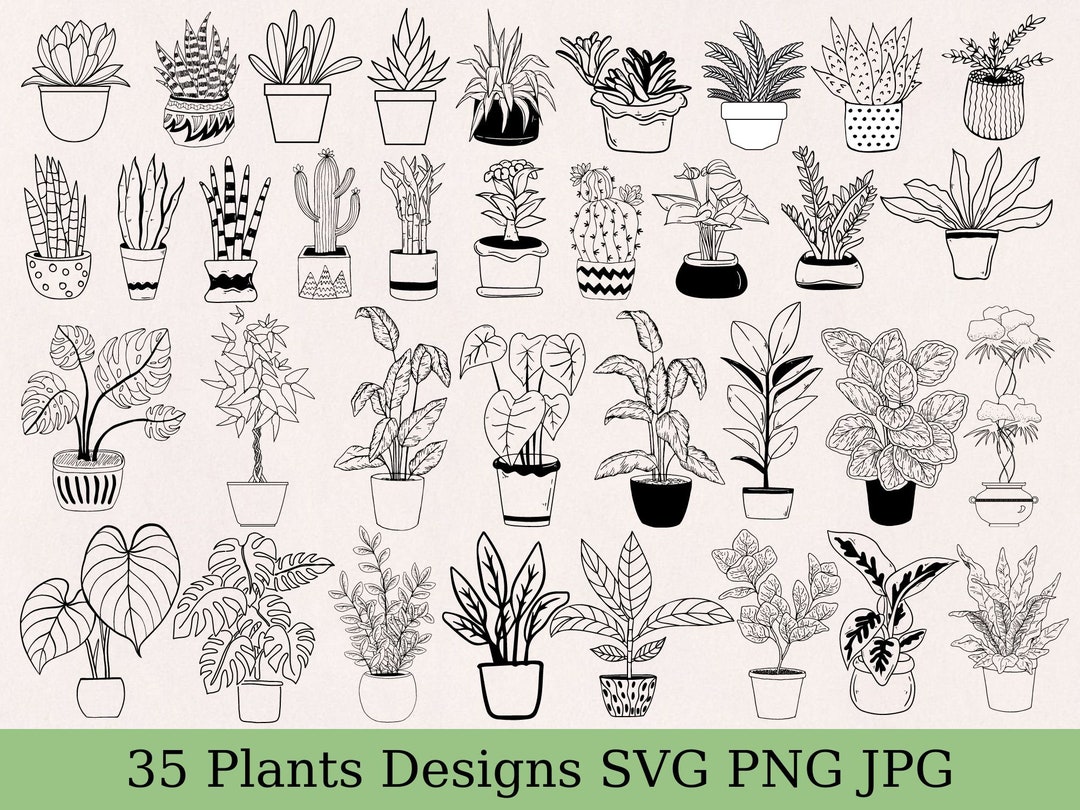 Plants Svg, Plants Bundle, Houseplant Svg, Hand Drawn Plants, Potted ...
