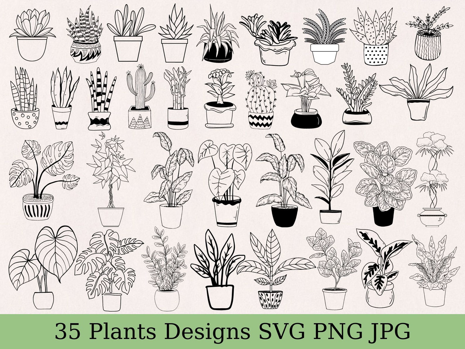 Plants Svg Plants Bundle Houseplant Svg Hand Drawn Plants - Etsy