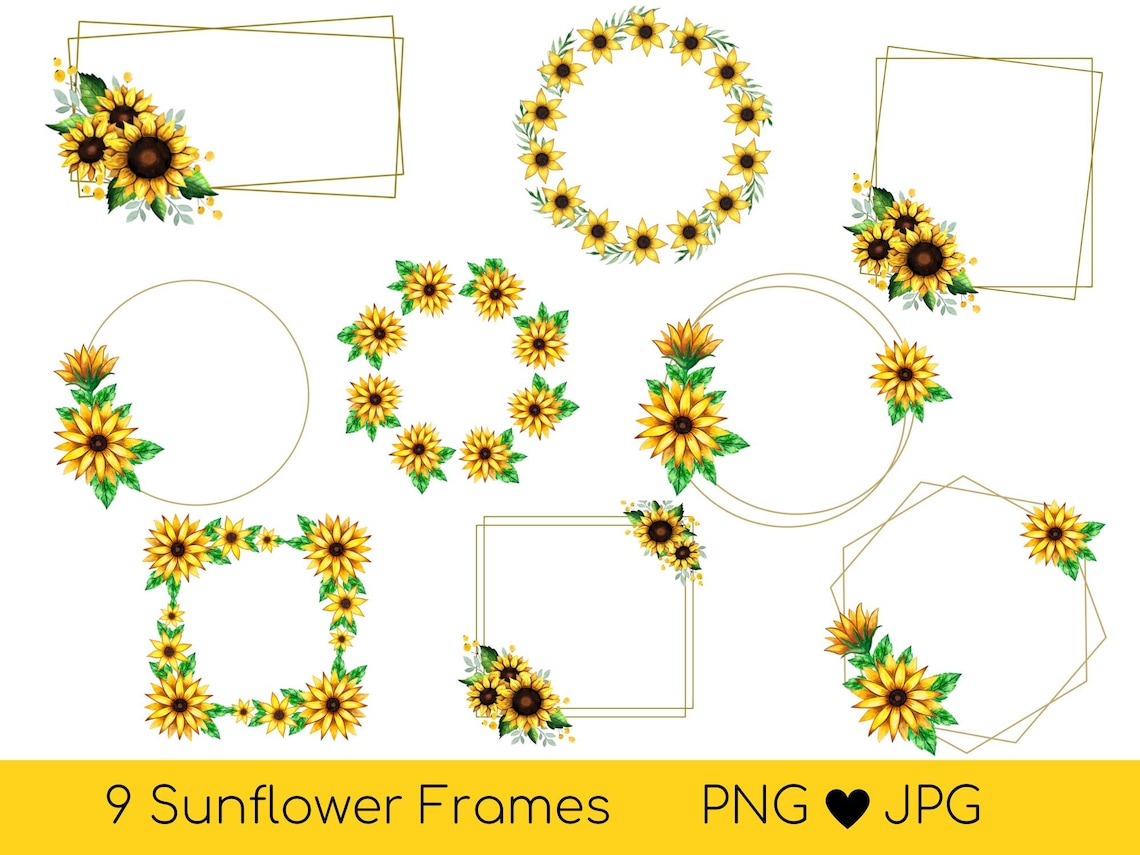 Sunflower Frame Png Floral Frame Png Frame Bundle Sunflower - Etsy