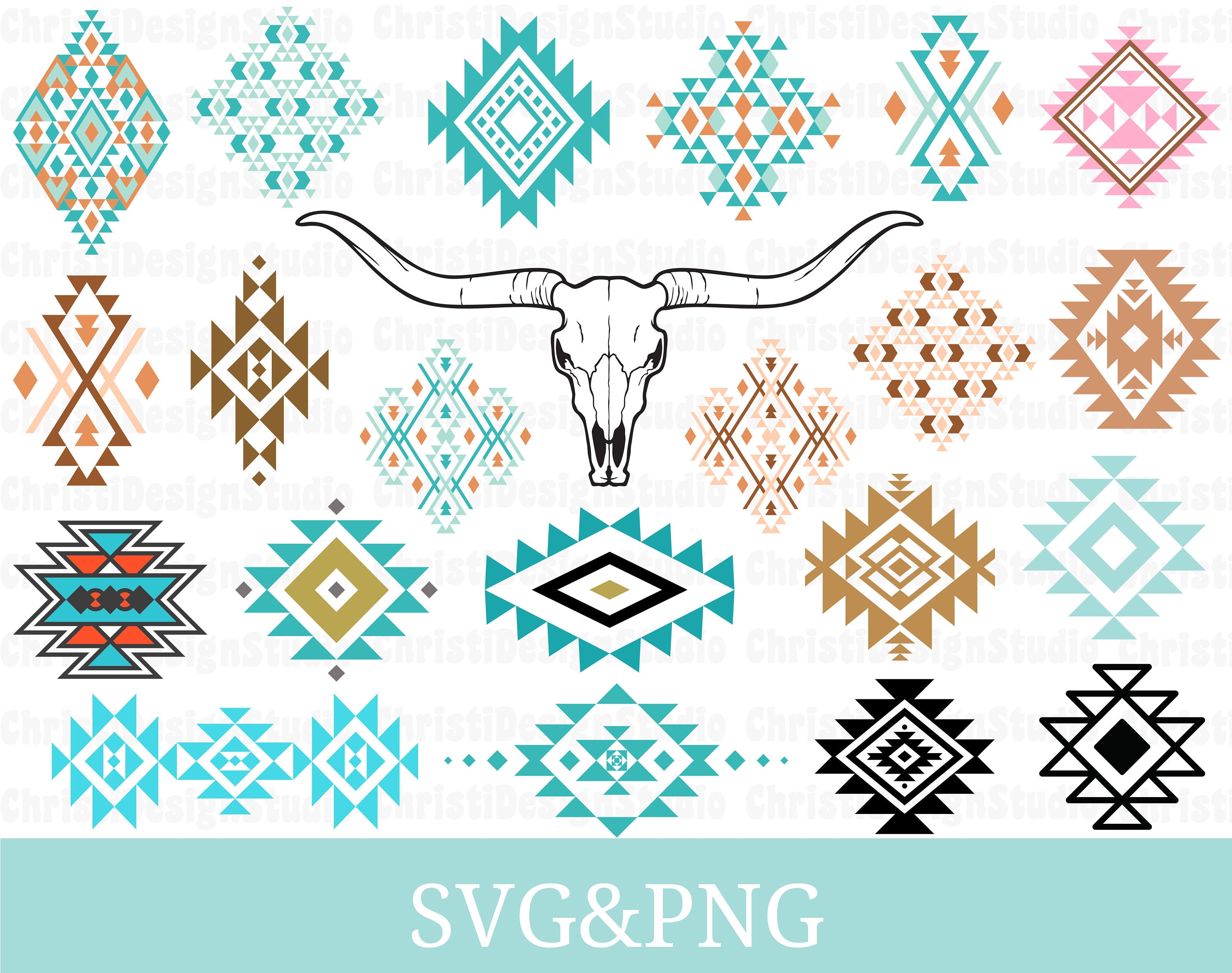 Aztec Svg Bundle, Aztec Bull Skull Svg, Cow Skull Svg, Aztec Pattern ...