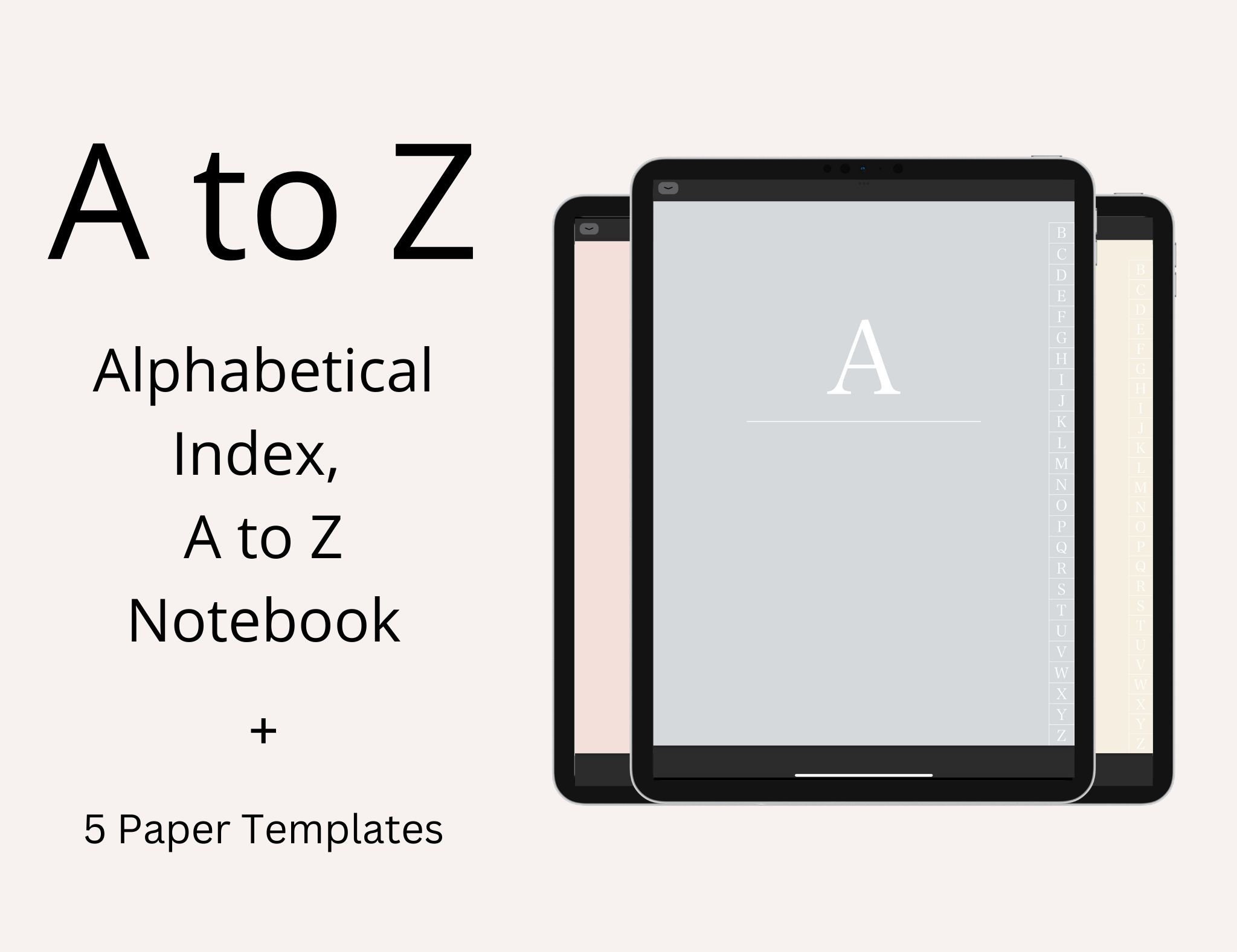 A to Z Digital Notebook Filing System, Alphabetic Index Notebook ...