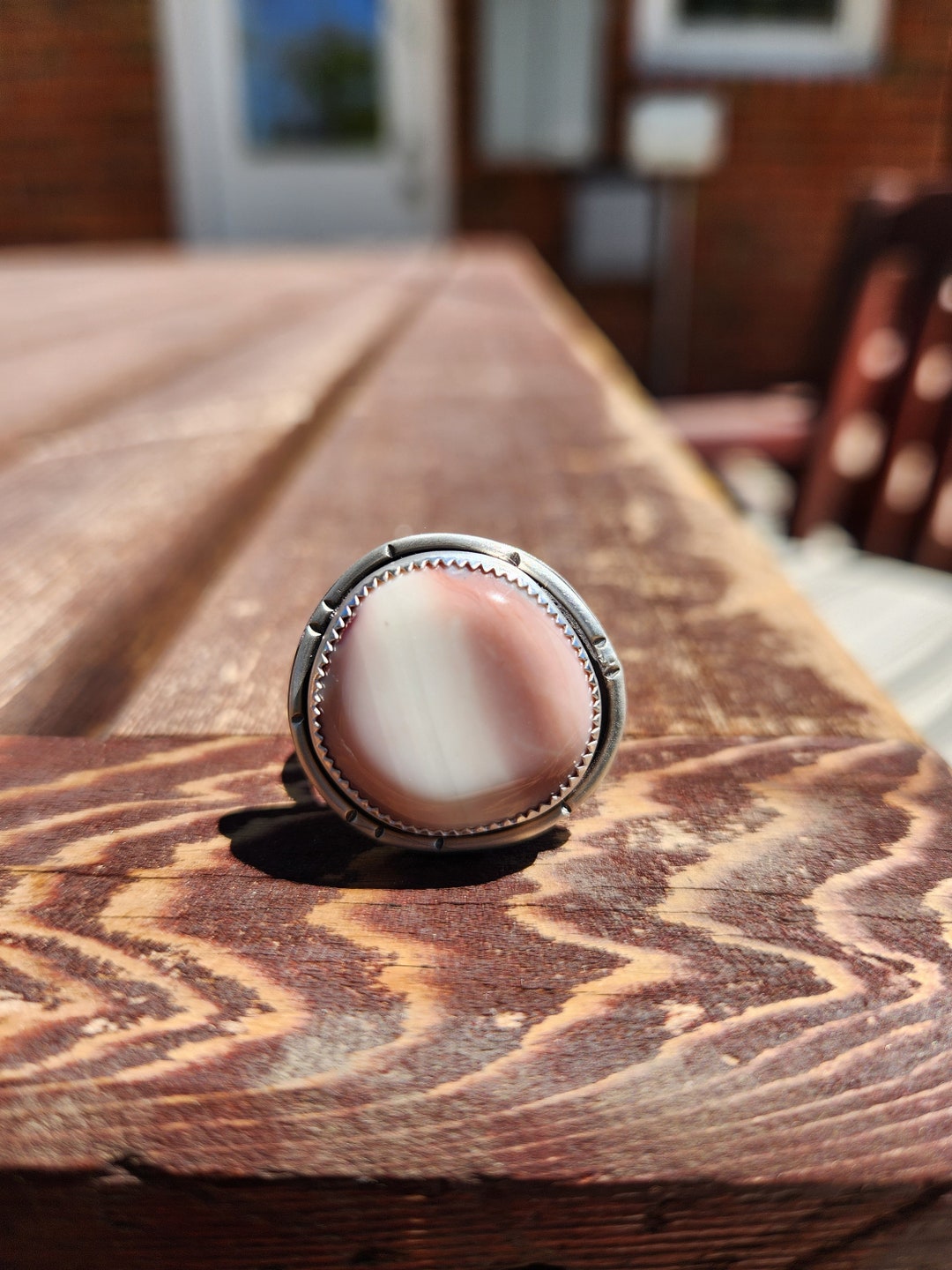 Pink and White Salmon Jasper Statement Ring- Size 9- Made Using .925 ...
