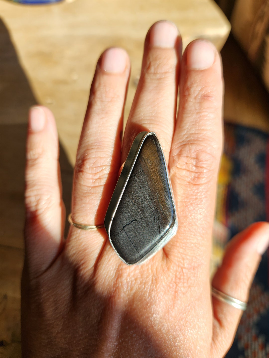 Black Petrified Wood Statement Ring Size 7 Made Using .925 Sterling ...