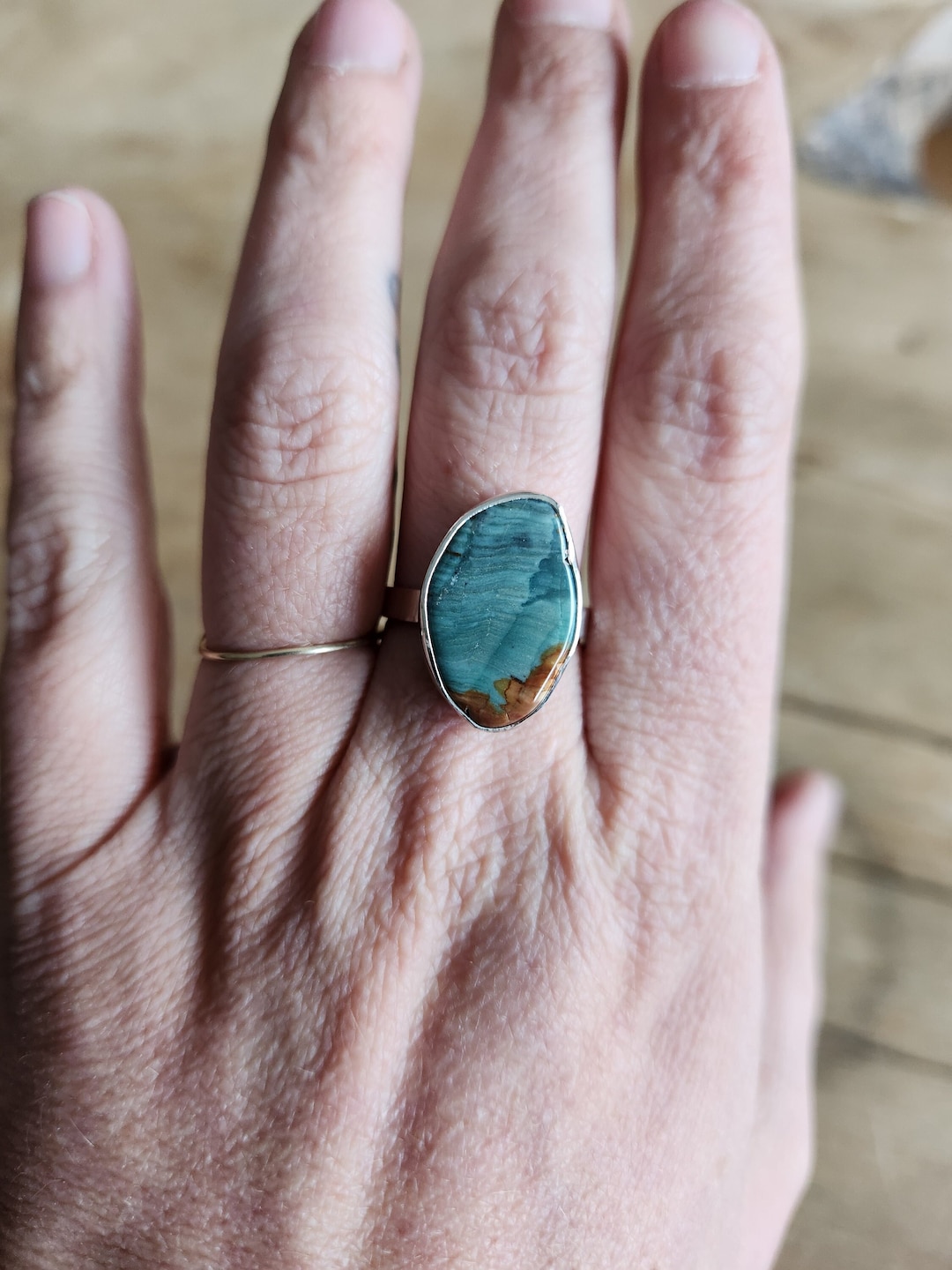 Freedom Picture Jasper Simple Stone Ring Size 8 1/4 Made With .925 ...