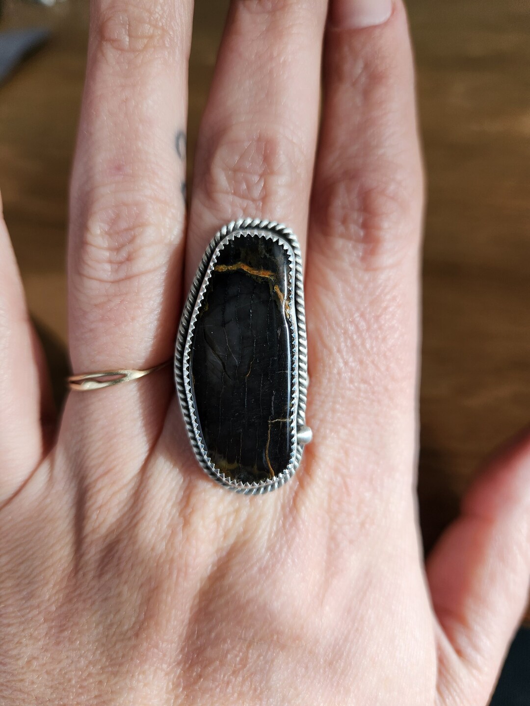 Black Petrified Wood Statement Ring Size 9 Made Using .925 Sterling ...