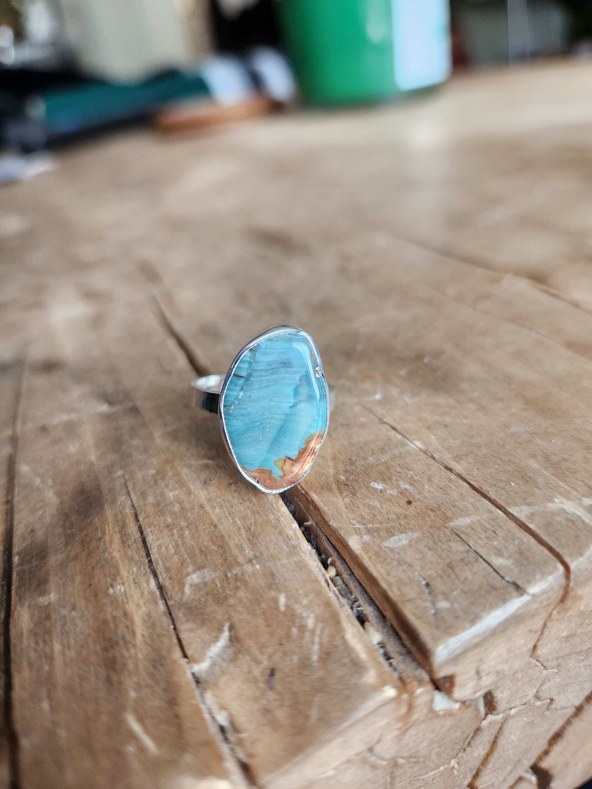 Freedom Picture Jasper Simple Stone Ring Size 8 1/4 Made With .925 ...