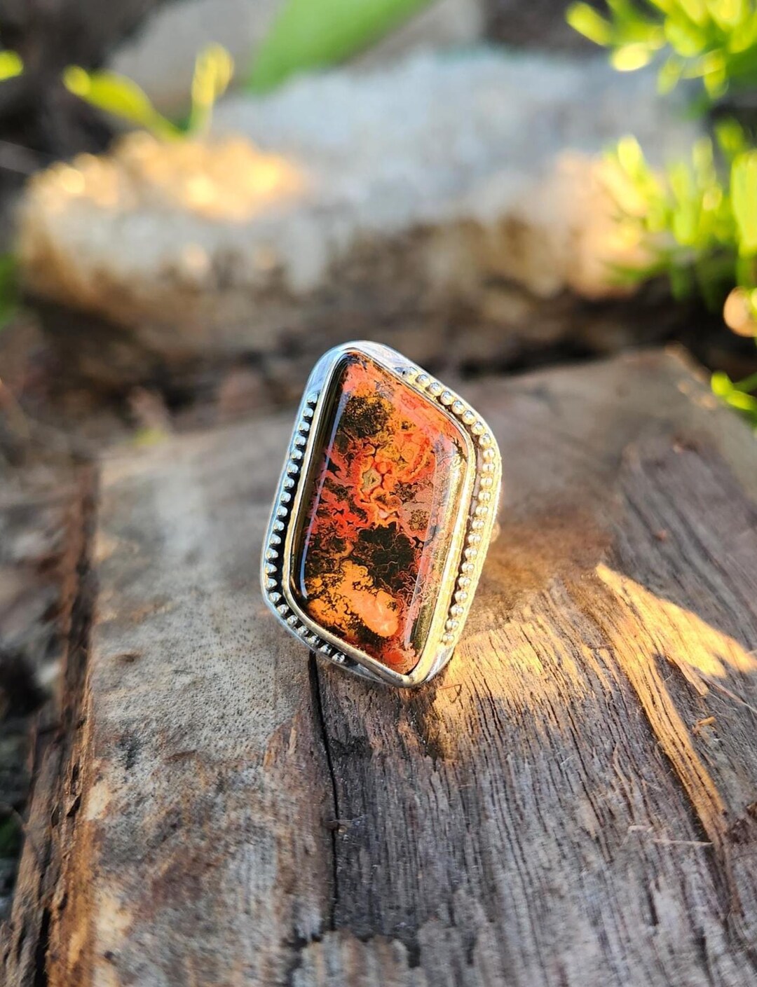 Hand Cut Stone Ring – .925 Sterling Silver, Size 8 - Etsy