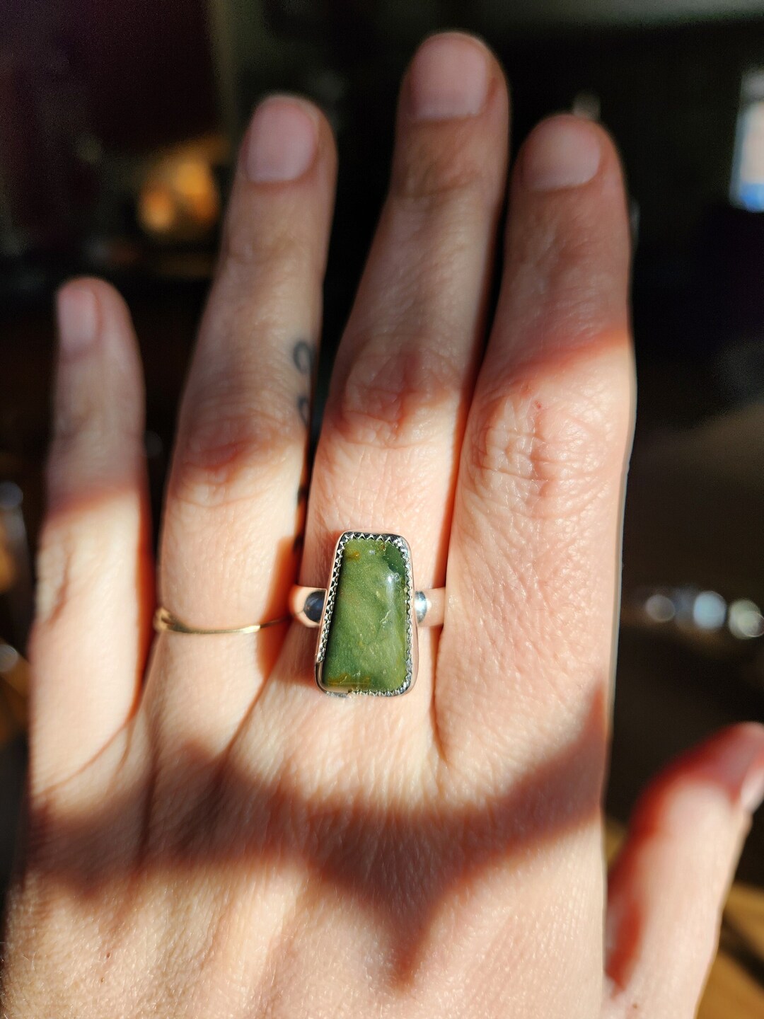Leslie Gulch Green Jasper With Pyrite Flecks Ring Size 8 1/4 Made With ...