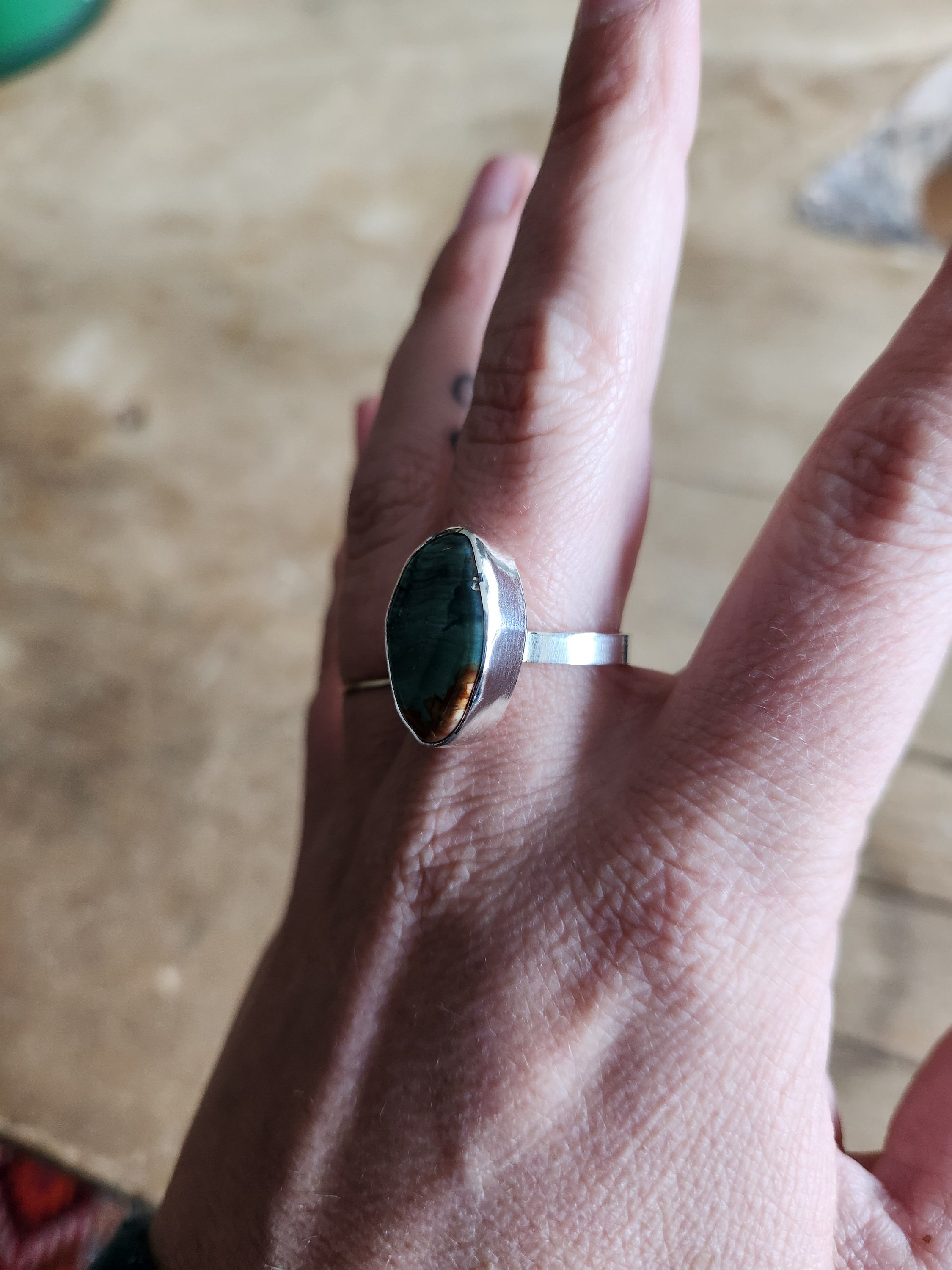 Freedom Picture Jasper Simple Stone Ring Size 8 1/4 Made With .925 ...