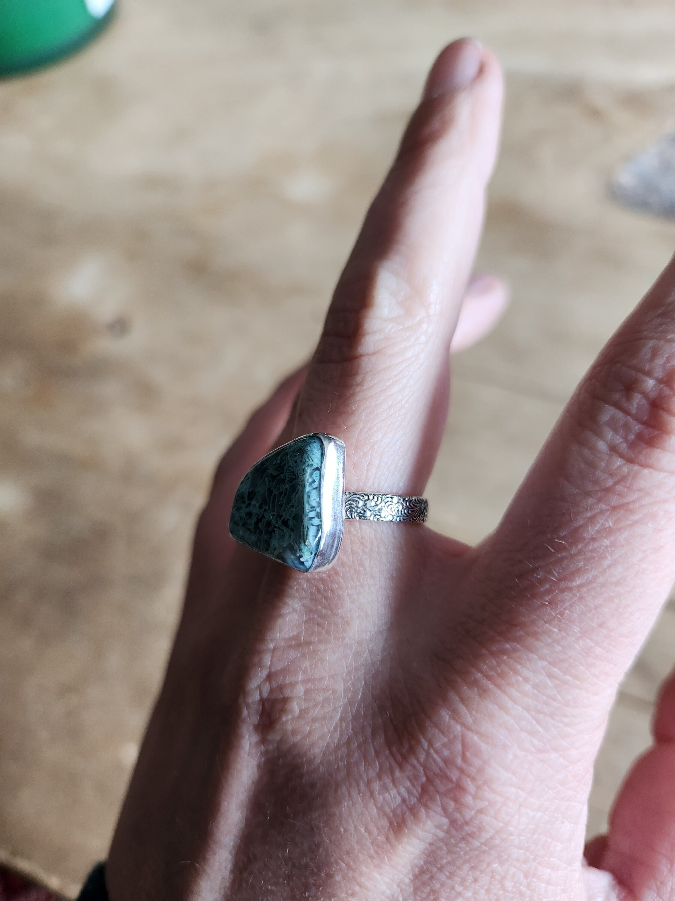 Freedom Picture Jasper Simple Stone Ring Size 8 1/4 Made With .925 ...