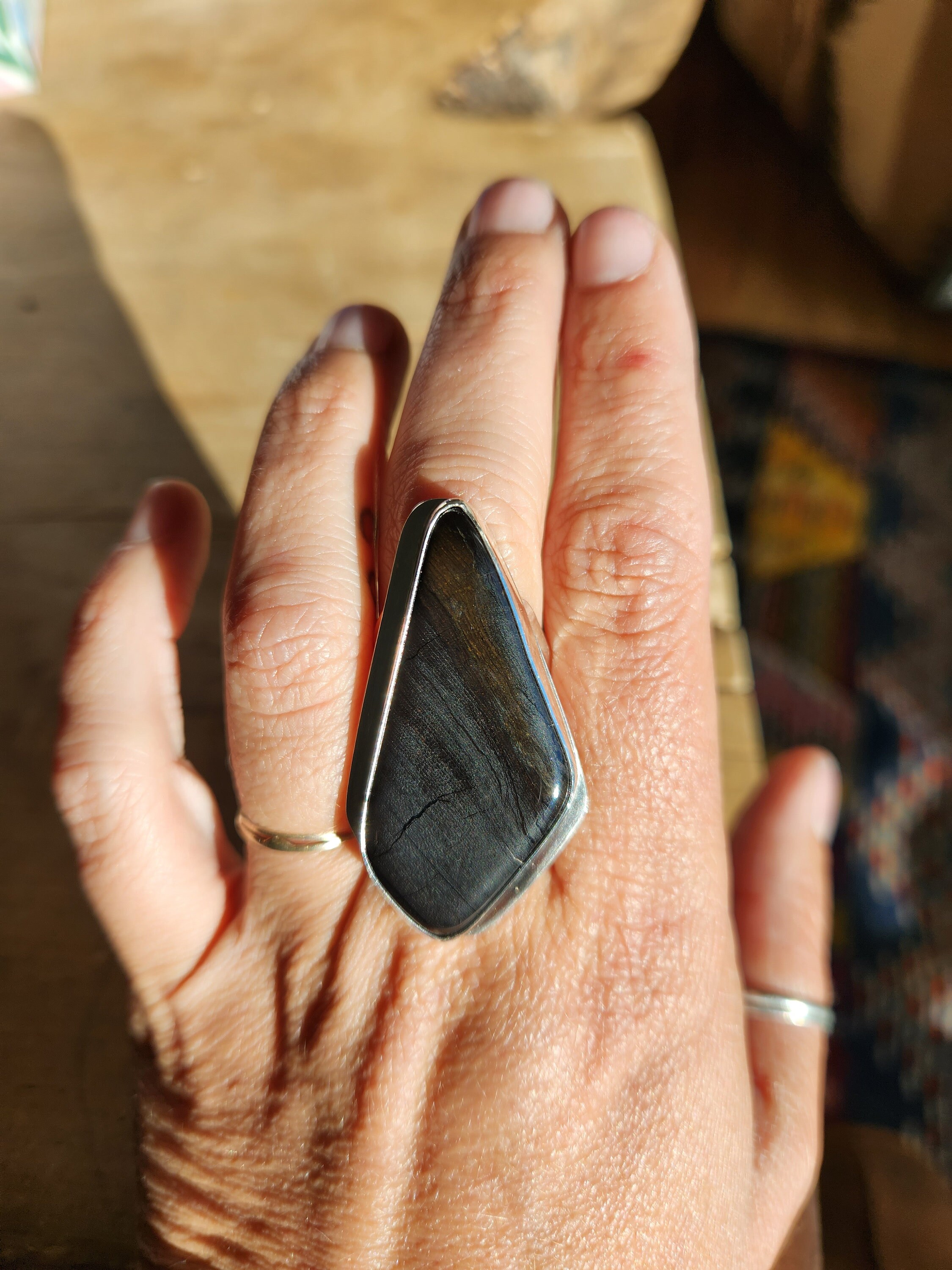 Black Petrified Wood Statement Ring Size 7 Made Using .925 Sterling ...