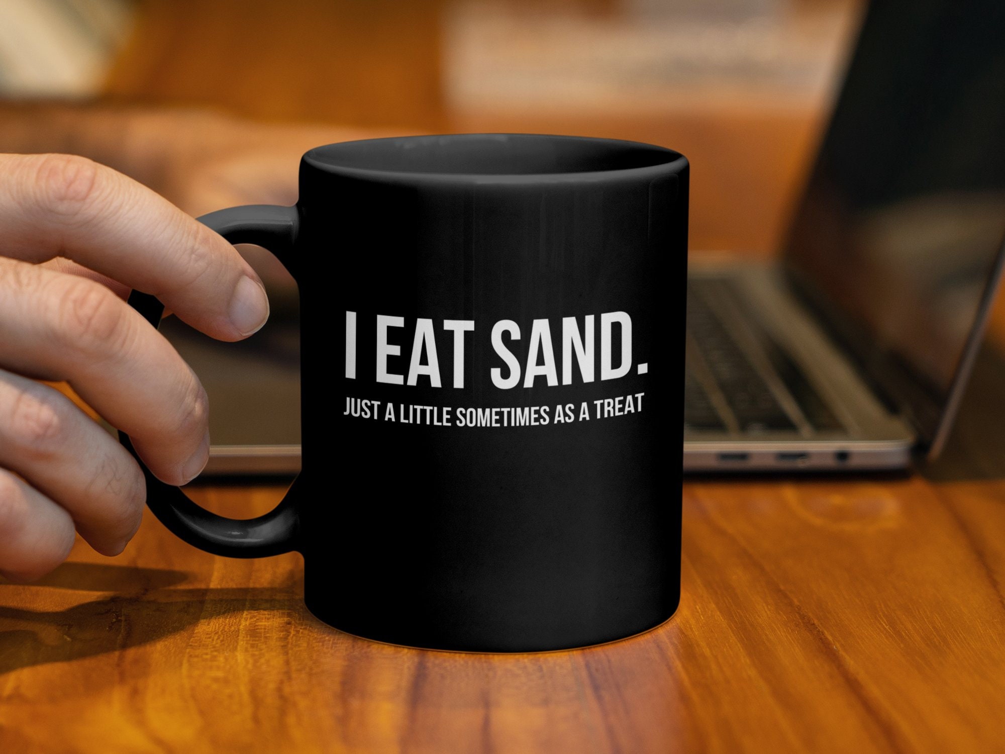 Funny 'I Eat Sand' Meme Mug, Comical Desert Snack Graphic Cup, Unique ...