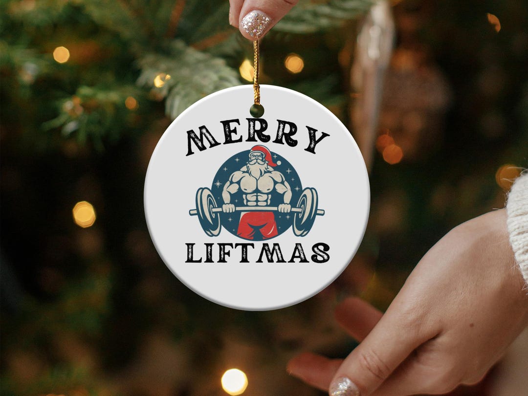 Merry Liftmas Ornament, Gym Santa Christmas Decor, Weightlifting Santa ...