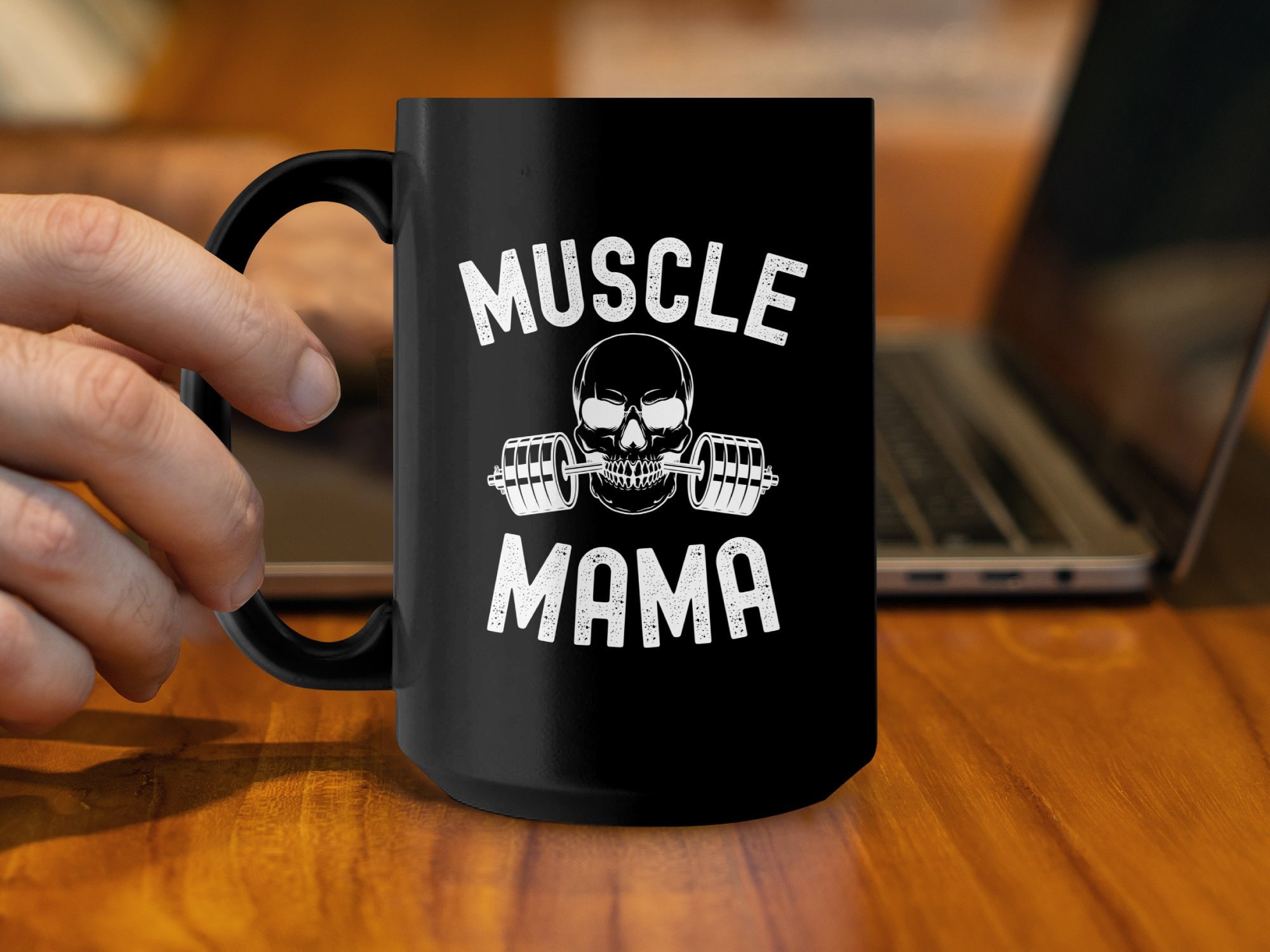 Muscle Mama Gym Mug, Weightlifter Mom Skeleton Barbell Design, Fitness ...