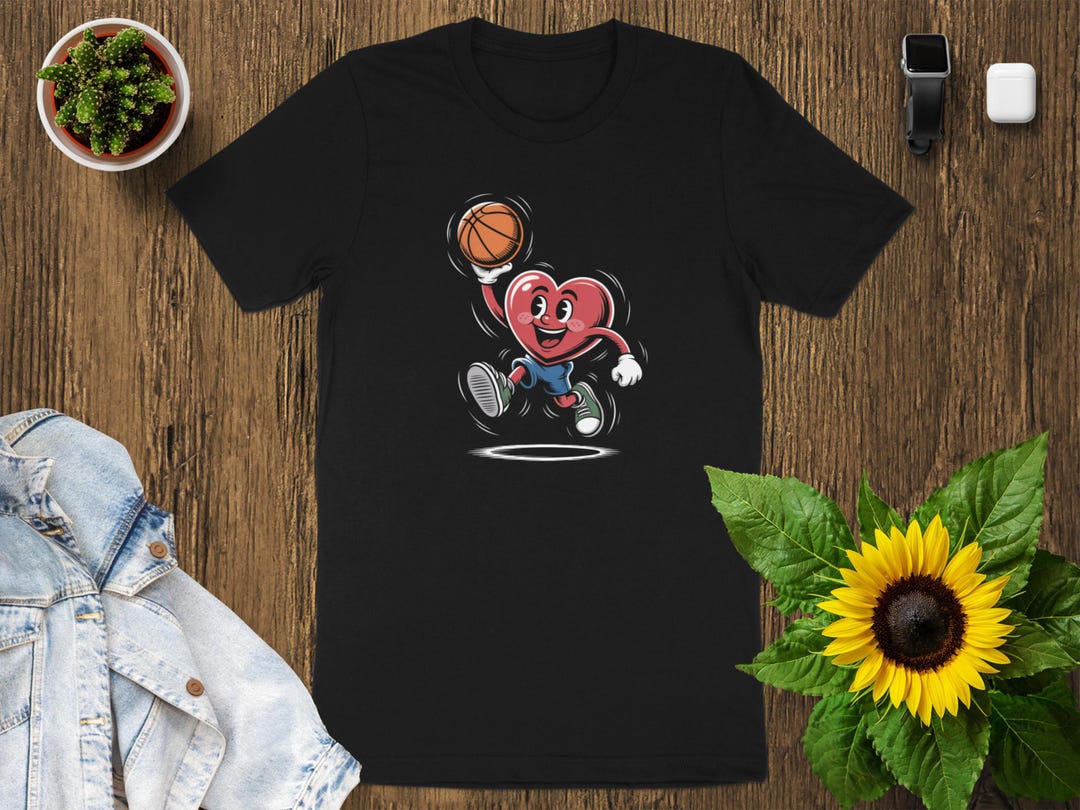 Heart Basketball Player T-shirt, Cartoon Sports Tee, Funny Basketball ...