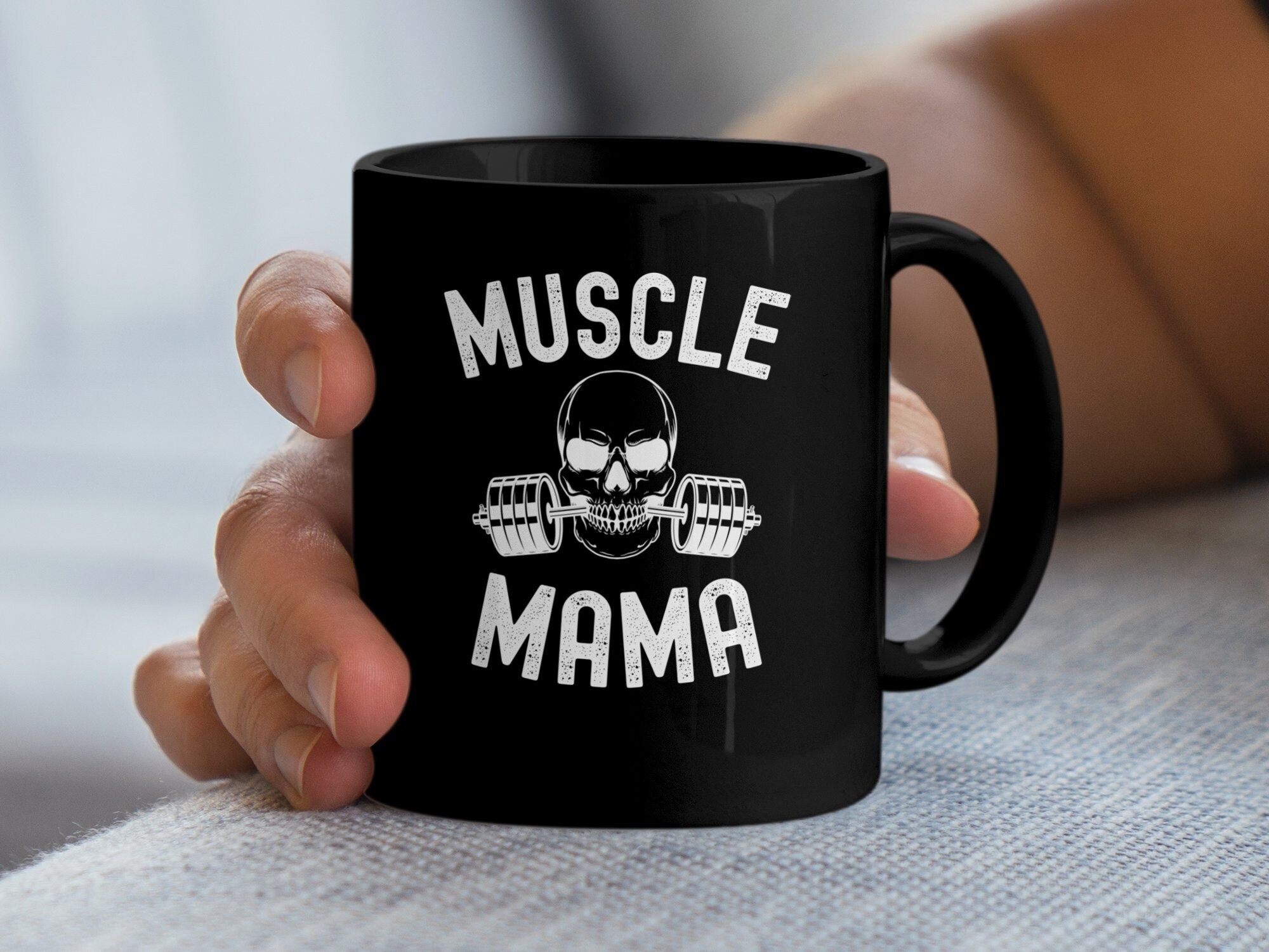 Muscle Mama Gym Mug, Weightlifter Mom Skeleton Barbell Design, Fitness ...