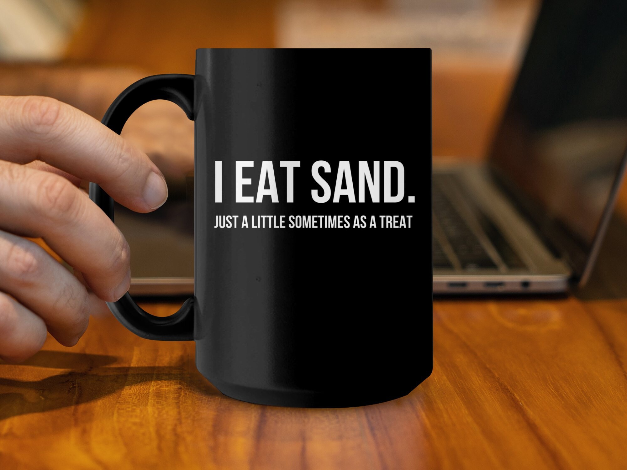 Funny 'I Eat Sand' Meme Mug, Comical Desert Snack Graphic Cup, Unique ...