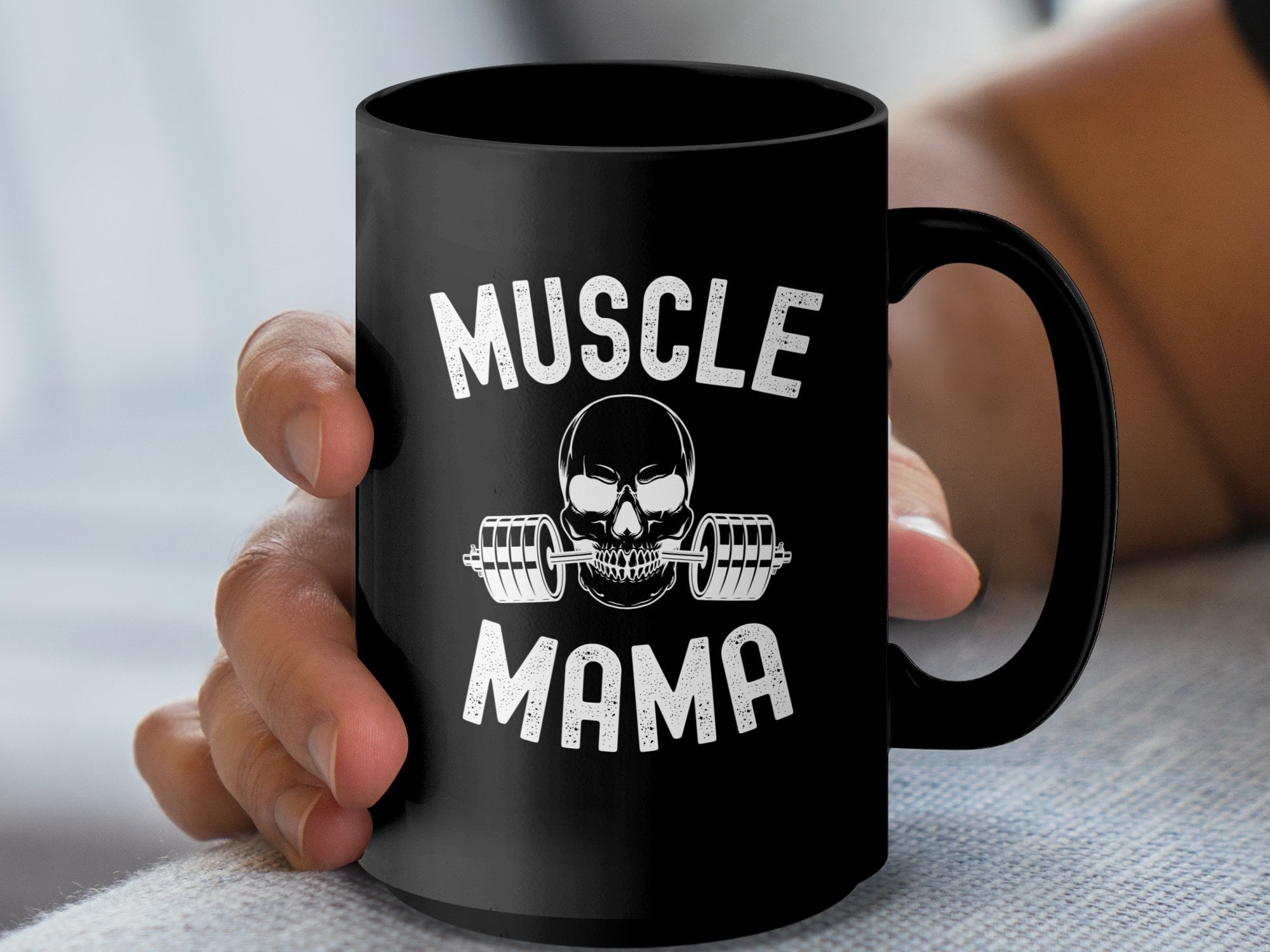 Muscle Mama Gym Mug, Weightlifter Mom Skeleton Barbell Design, Fitness ...