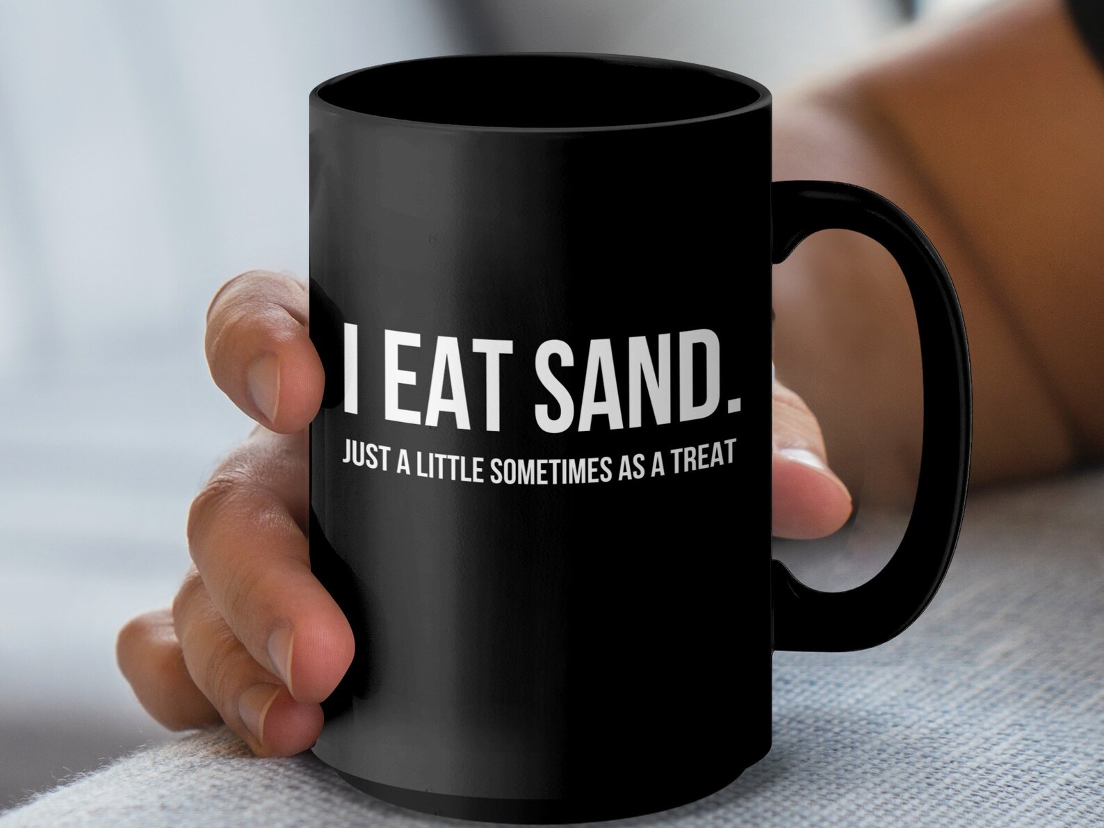 Funny 'I Eat Sand' Meme Mug, Comical Desert Snack Graphic Cup, Unique ...