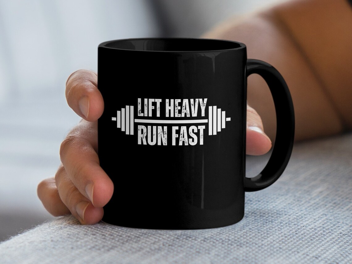 Vintage Gym Workout Design Mug, Weight Lifter Runner Graphic Coffee Cup ...