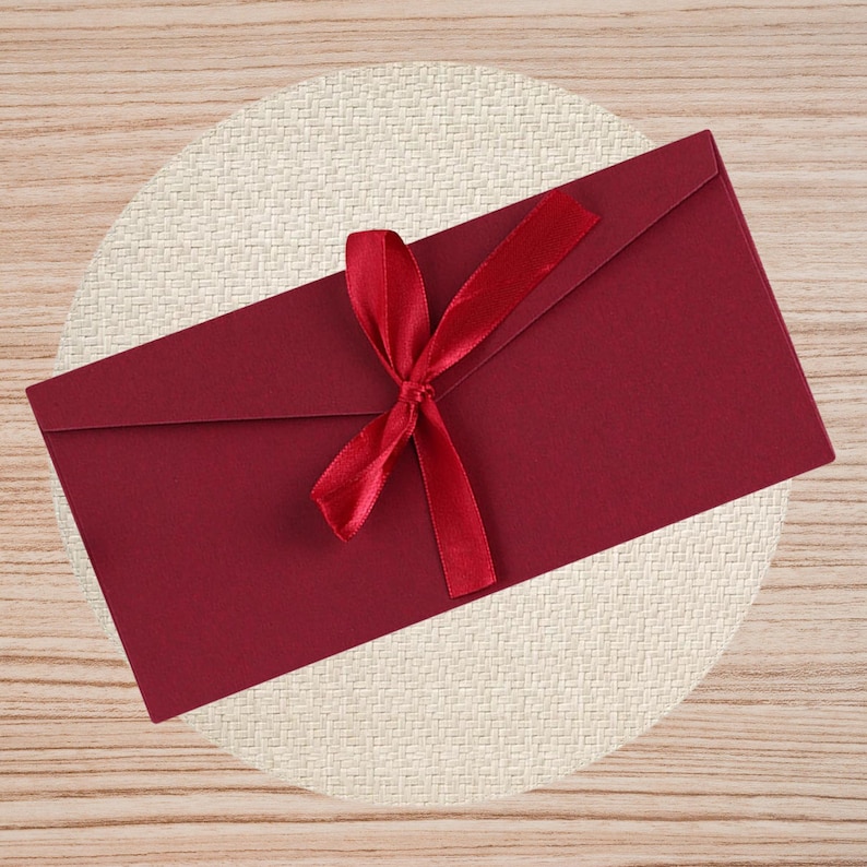 Personalised Red Bow Tied Gift Envelope With Ribbon, Voucher Envelope ...