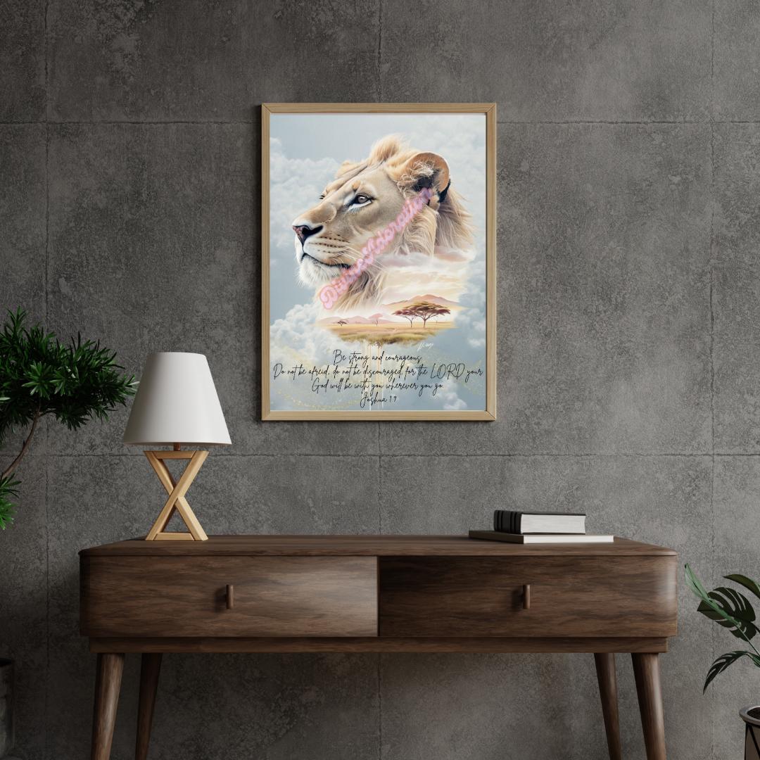 Lion Bible Verse Print – Joshua 1:9 Inspirational Wall Art (digital ...