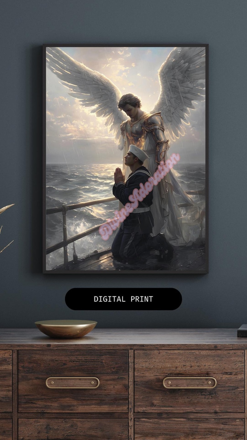 Digital Print of Saint Michael Standing Over Sailor – Religious Art ...