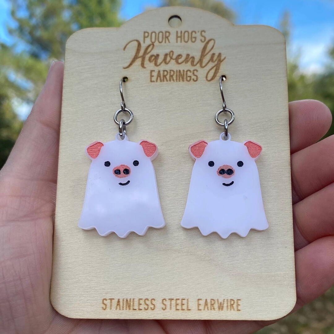 Acrylic Pig Ghost Halloween Dangle Earrings With Stainless Steel ...